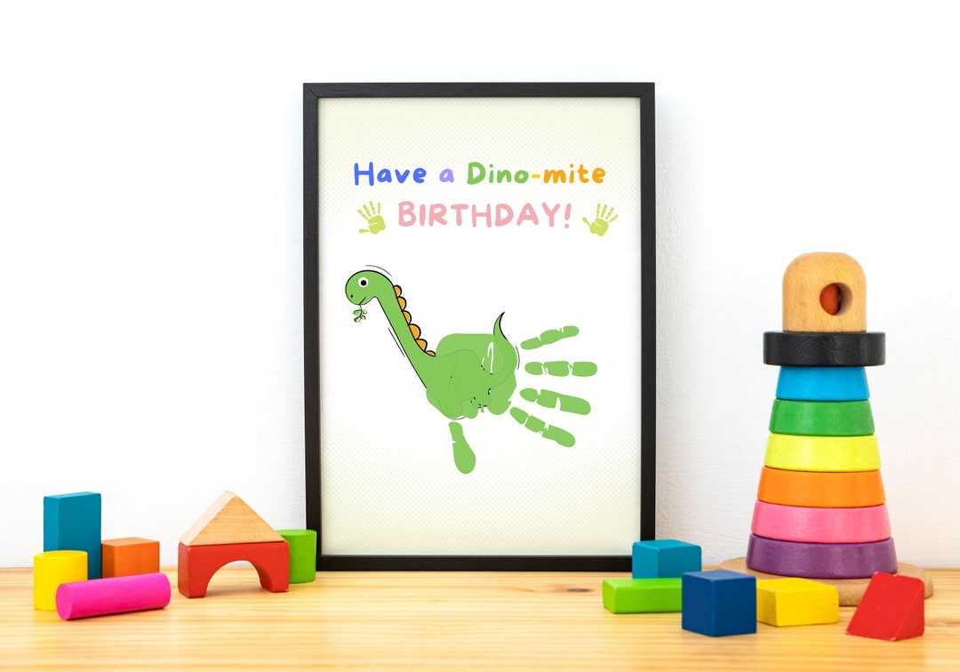 Dino-mite Birthday Card for Kids, Handprint Keepsake, Digital Download ...