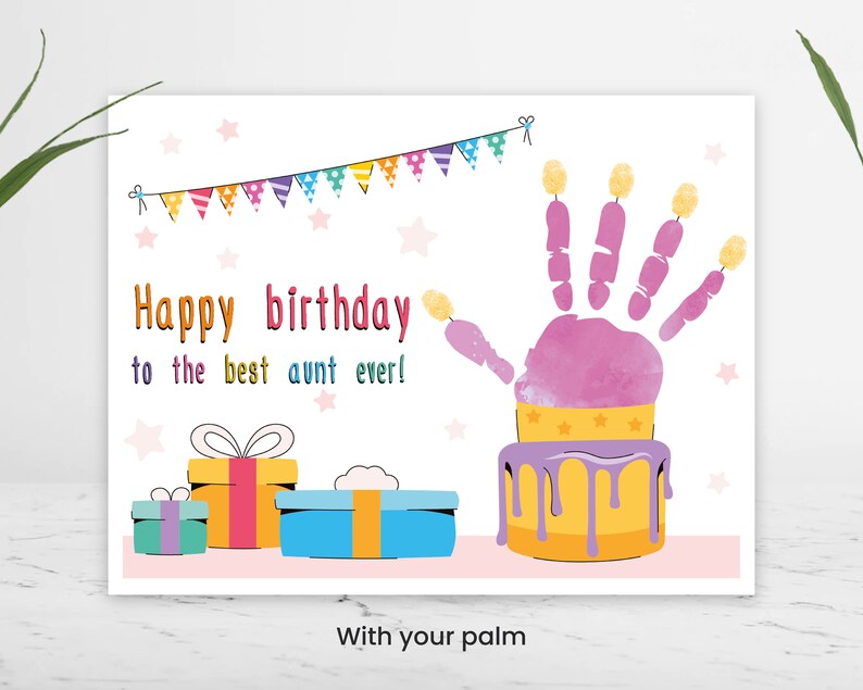 Aunt Happy Birthday Cake Handprint Craft, Handprint Gifts, Birthday ...
