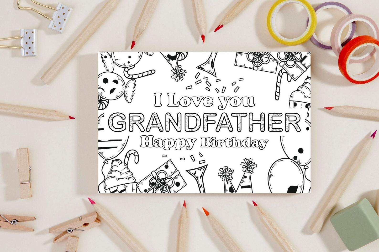 Grandpa Printable Pdf Birthday Card, Instant Download Pdf, Coloring ...