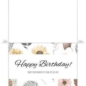 Boho Birthday Card, Happy Birthday Folded Card, Printable Card, Instant ...