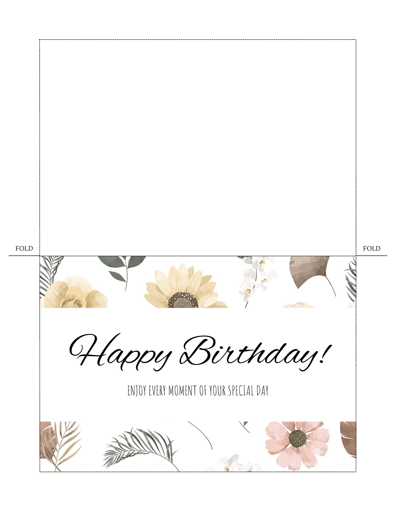 Boho Birthday Card, Happy Birthday Folded Card, Printable Card, Instant ...