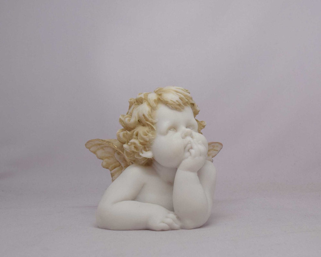 Little Angel Thinking Statue Made of Alabaster 10cm Gold - Etsy