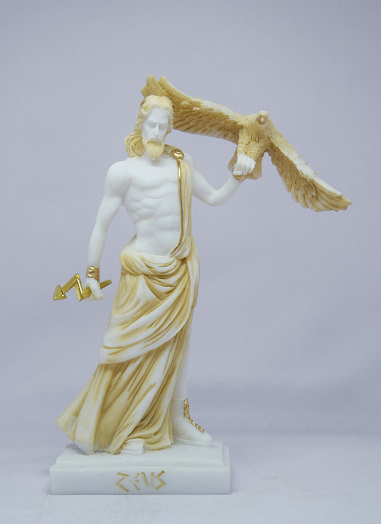 Zeus holding an eagle and thunder made of Alabaster 20cm gold | Etsy