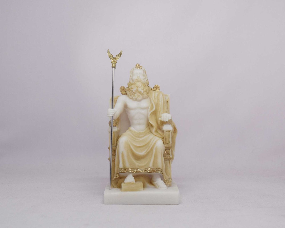 Zeus Sitting on His Throne Statue Olympic God Made of Alabaster 19cm ...