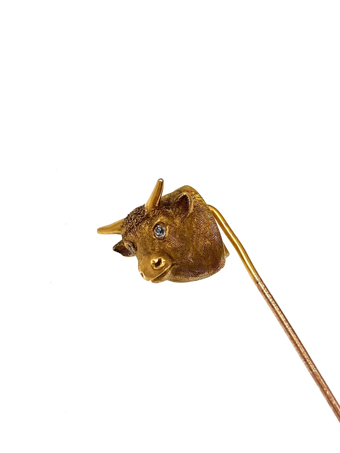 Large Victorian 15K Gold & Diamond Cattle Bull's Head Stick Cravat Pin ...