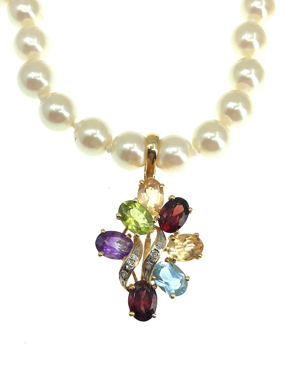 14K Gold Multi Gemstone & Diamond Enhancer Pendant | … - Gem