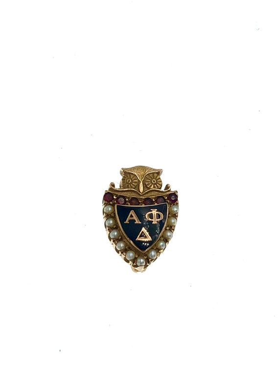 Antique Alpha Phi Delta Fraternity Pin 10K Gold w Pea… - Gem
