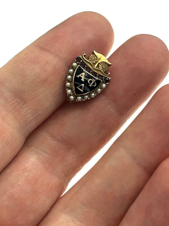 Antique Alpha Phi Delta Fraternity Pin 10K Gold w Pea… - Gem