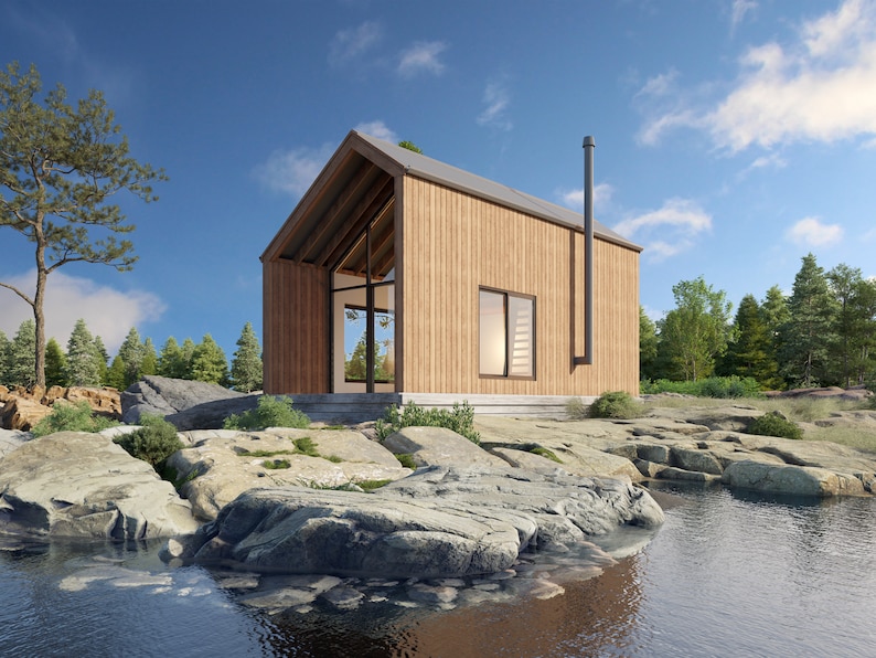 14x20 Modern Cabin House, Tiny House, Architectural Plans, Technical ...