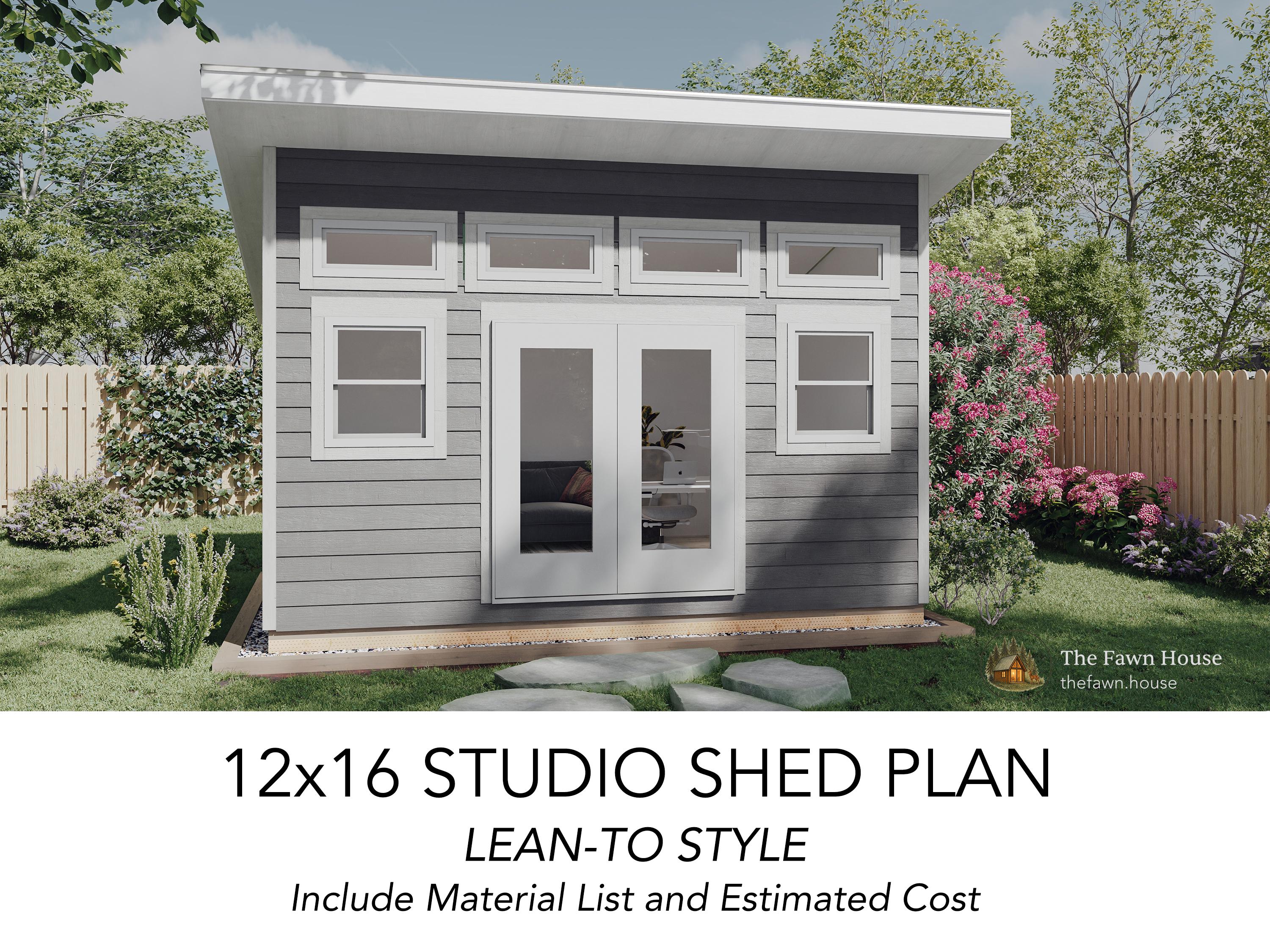 12x16 Backyard Studio Shed and Build Instruction, Lean to Roof Shed, DIY Woodworking ...