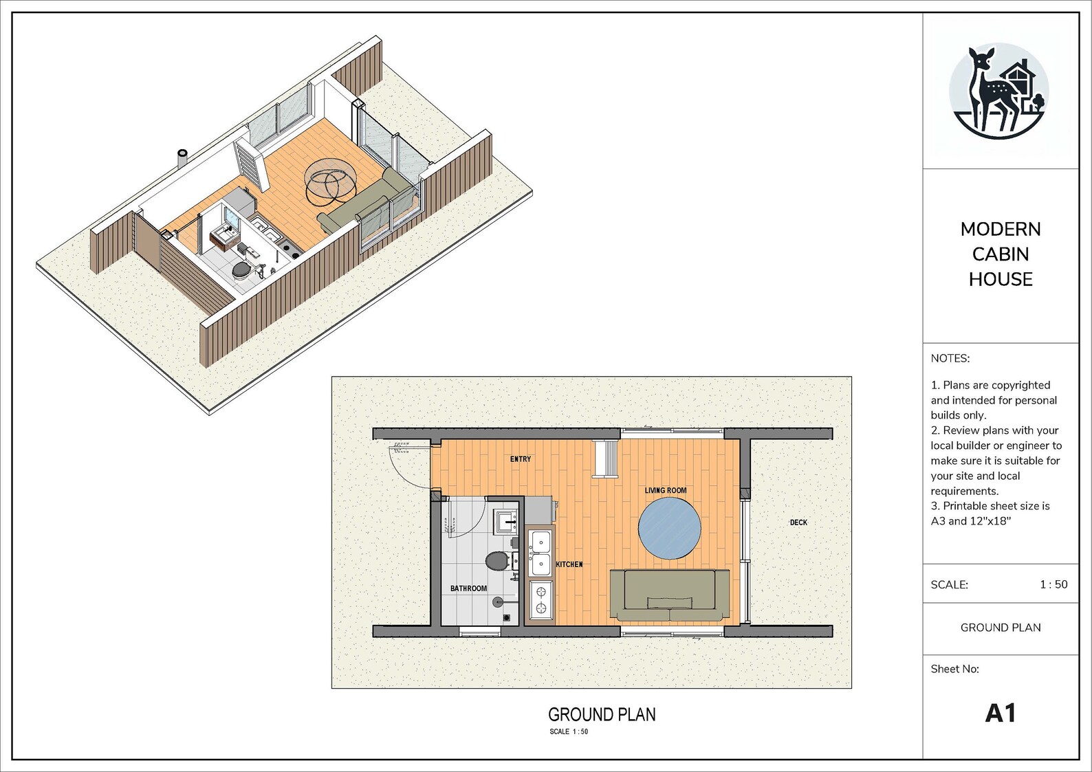 14x20 Modern Cabin House, Tiny House, Architectural Plans, Technical ...