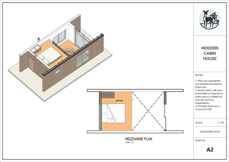 14x20 Modern Cabin House, Tiny House, Architectural Plans, Technical ...