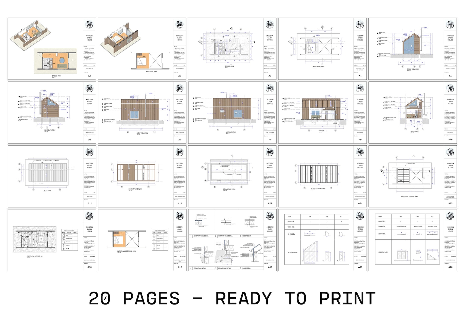 14x20 Modern Cabin House, Tiny House, Architectural Plans, Technical ...