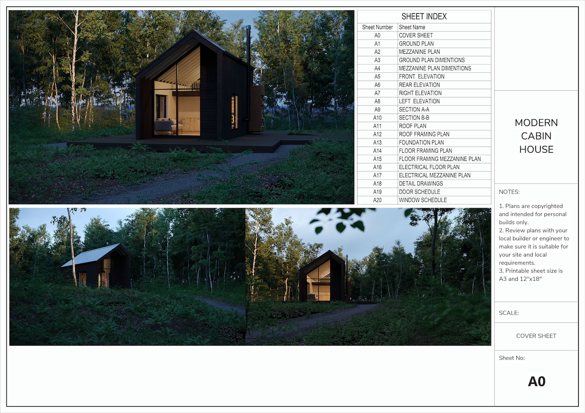 14x20 Modern Cabin House, Tiny House, Architectural Plans, Technical ...