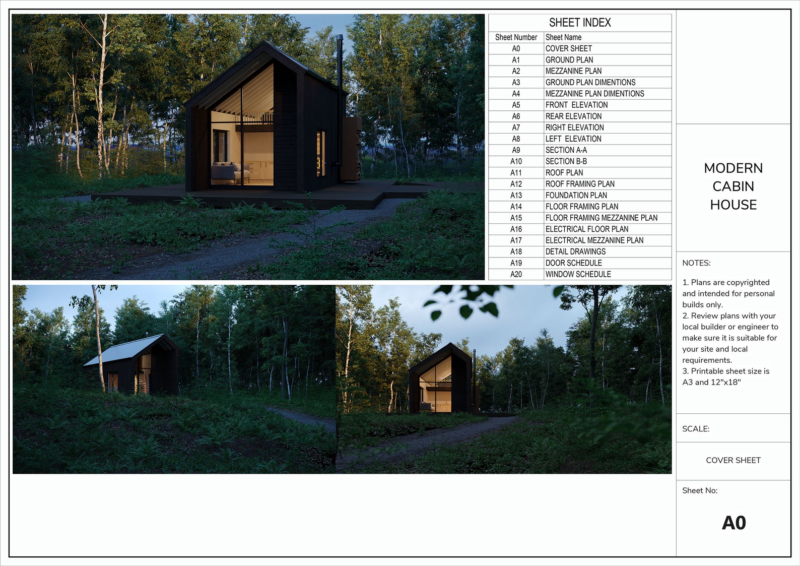 14x20 Modern Cabin House, Tiny House, Architectural Plans, Technical ...