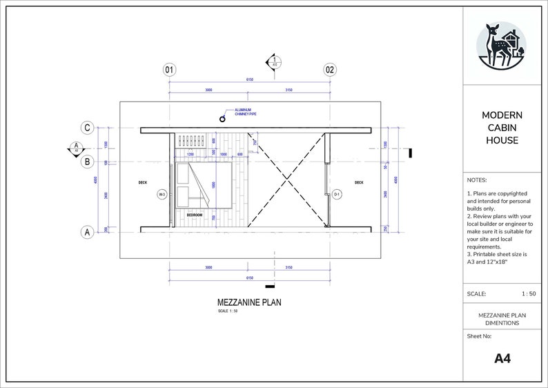 14x20 Modern Cabin House, Tiny House, Architectural Plans, Technical ...