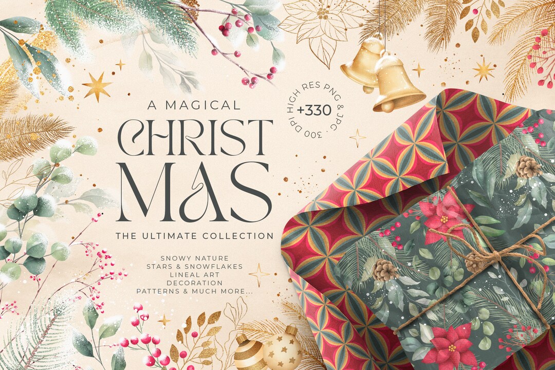 Watercolor Christmas Clipart Bundle With Florals, Abstract Elements ...