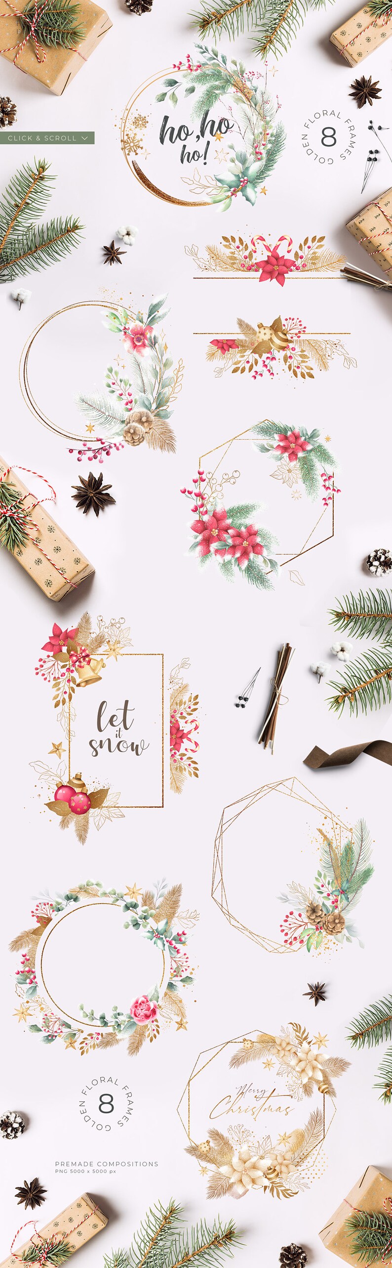 Watercolor Christmas Clipart Bundle With Florals, Abstract Elements ...