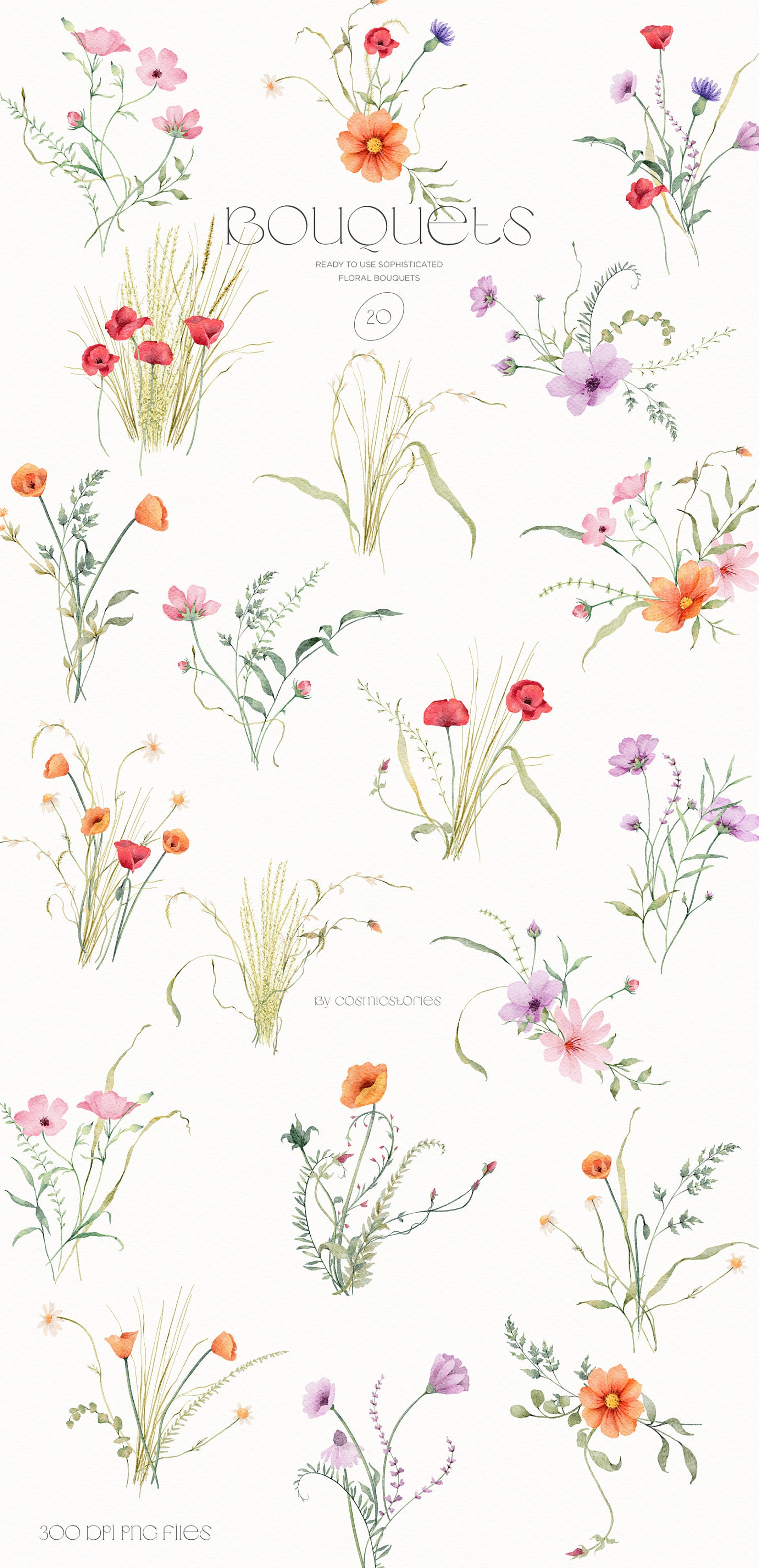Midsommar Watercolor Wildflower Clipart Bundle - Etsy