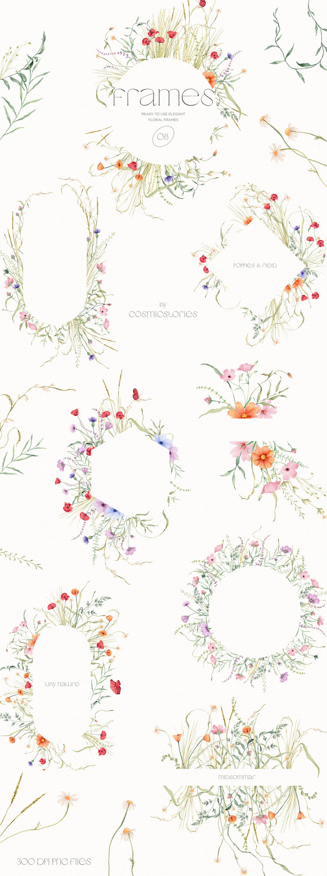 Wildflowers Clipart, Watercolor Floral Frame, Watercolor Clipart ...