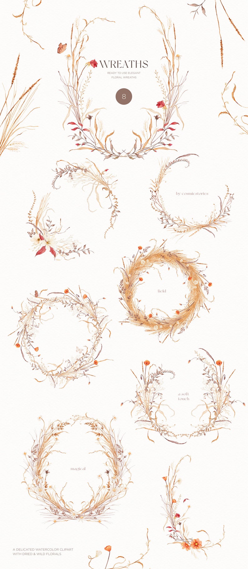 Enchanted Meadow Watercolor Clipart With Wildflowers and Butterflies - Etsy