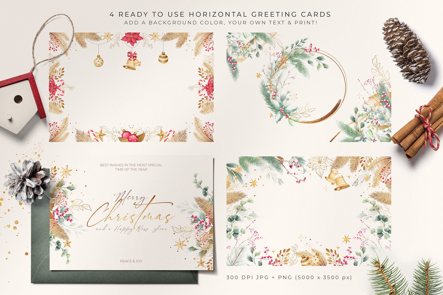 Watercolor Christmas Clipart Bundle With Florals, Abstract Elements ...