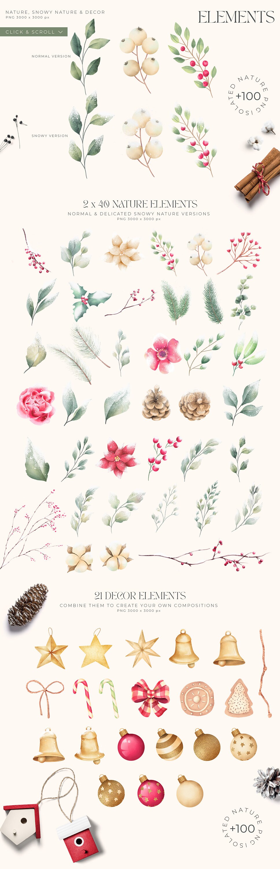 Watercolor Christmas Clipart Bundle With Florals, Abstract Elements ...