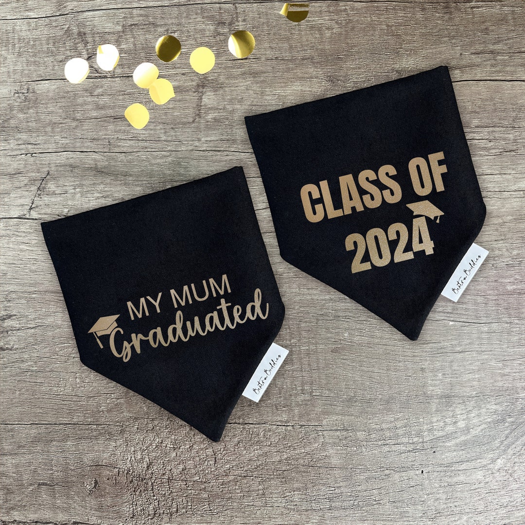 Graduation Dog Bandana, Class of 2024, Black and Gold Over the Collar ...