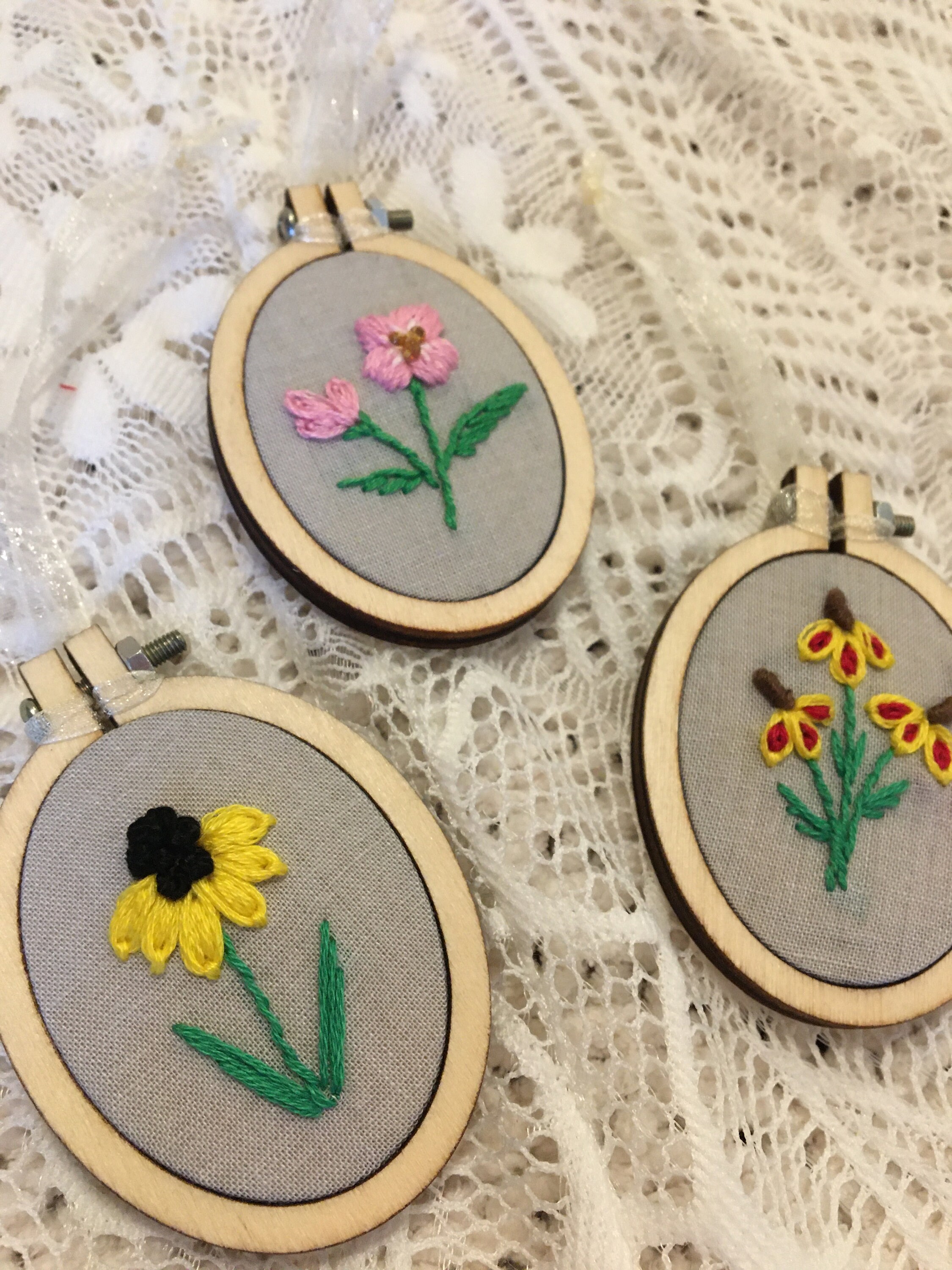 Texas Wildflower Embroidered Wooden Frame - Grey Collection - Etsy