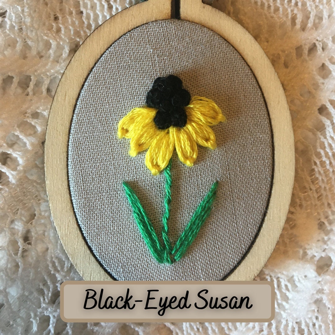 Texas Wildflower Embroidered Wooden Frame - Grey Collection - Etsy