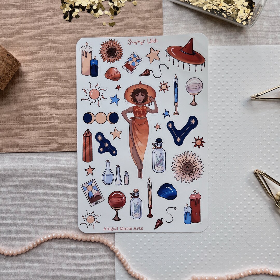 Summer Witch Themed Bullet Journal Sticker Sheet Matte Witchy Planner ...