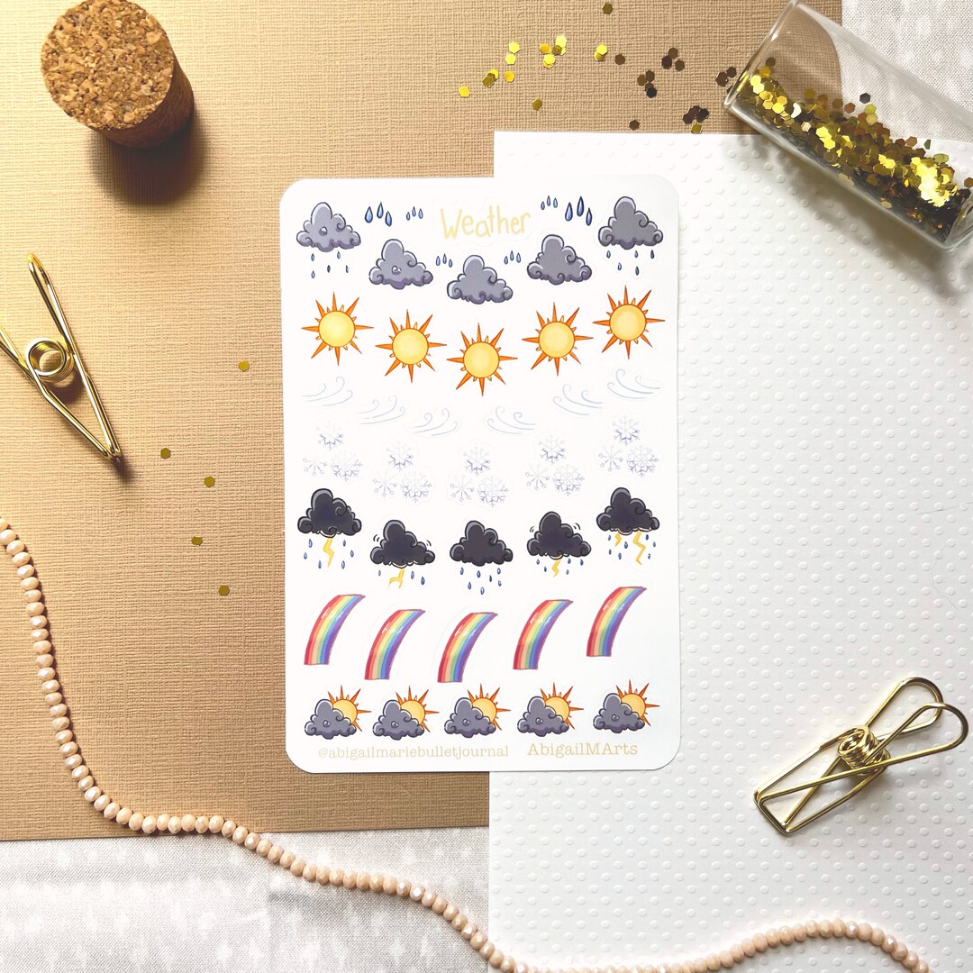 Weather Themed Bullet Journal Sticker Sheet Planner Bujo Rain Snow Sun ...