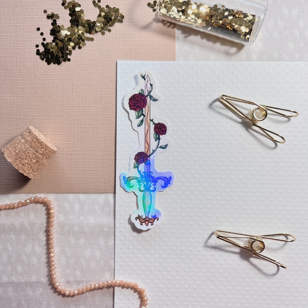 Gold Sword With Roses Fantasy Holographic Sticker Holographic Sword ...