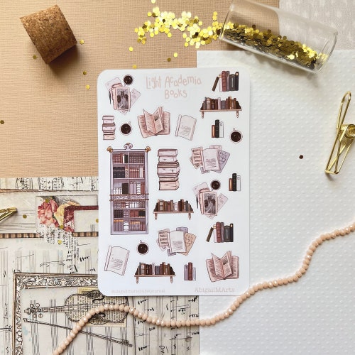 Light Academia Study Themed Matte Bullet Journal Sticker Sheet - Etsy