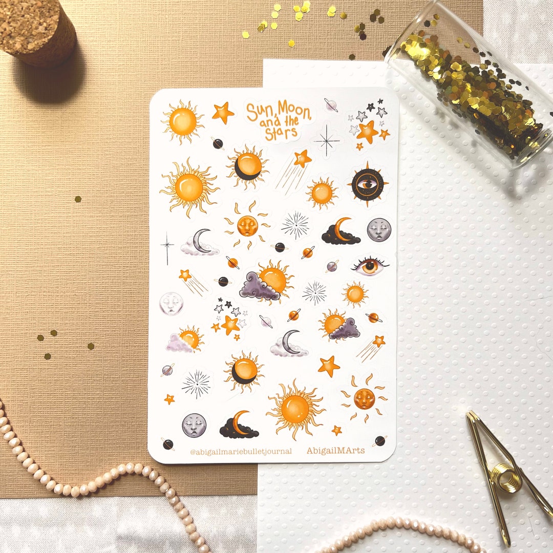 Sun, Moon, and the Stars Themed Matte Bullet Journal Sticker Sheet ...