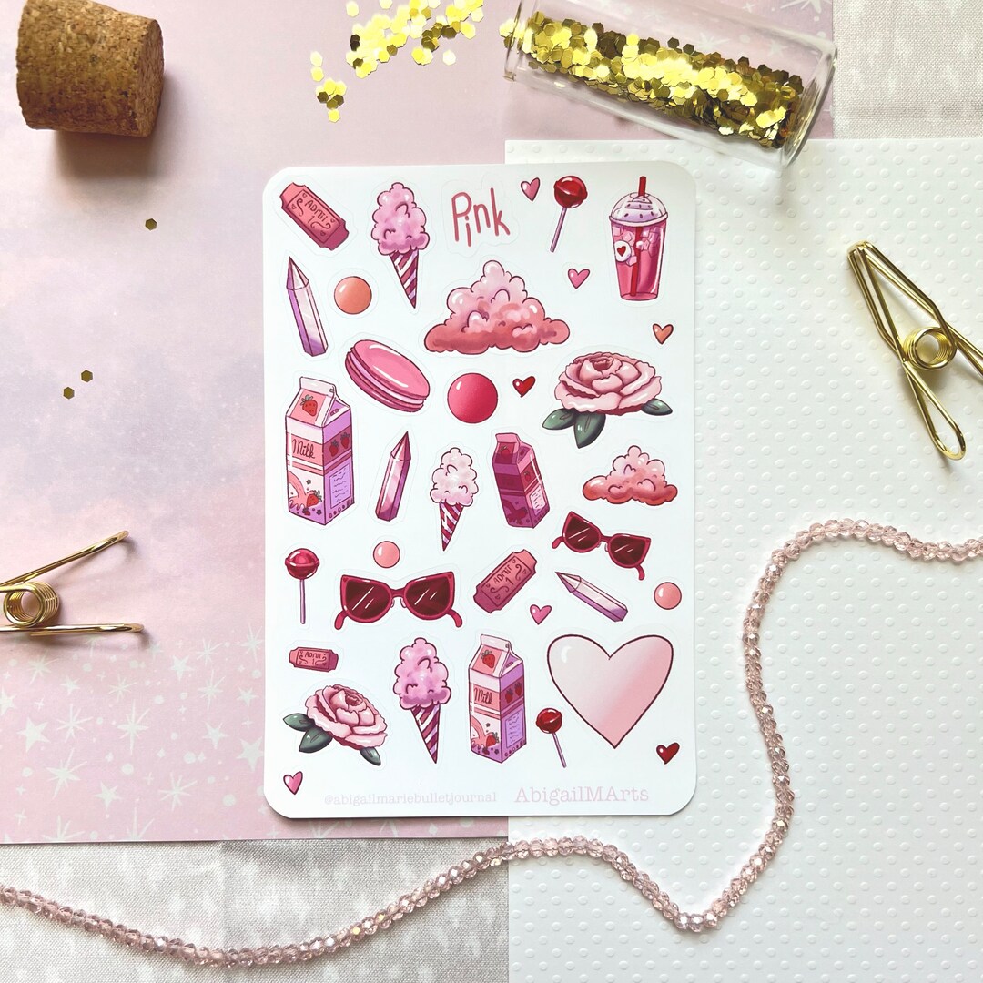 Pink Themed Matte Bullet Journal Sticker Sheet Cotton Candy - Etsy