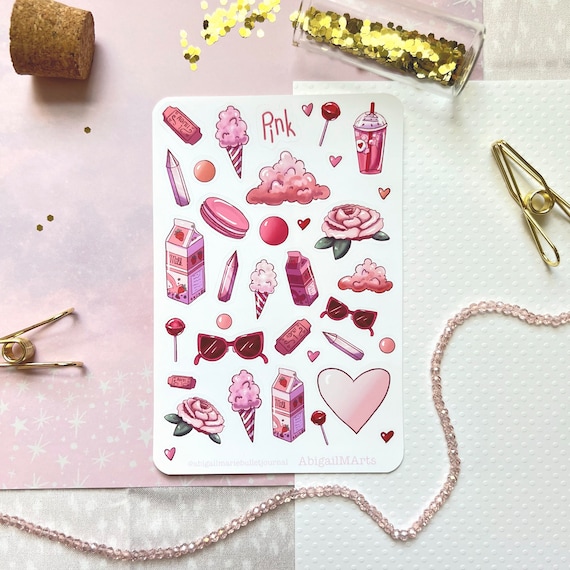 Pink Themed Matte Bullet Journal Sticker Sheet Cotton Candy - Etsy