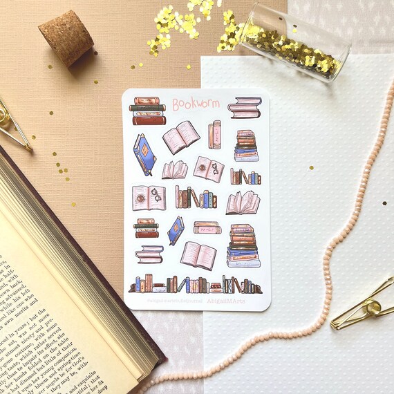 Bookworm Themed Matte Bullet Journal Sticker Sheet Planner - Etsy