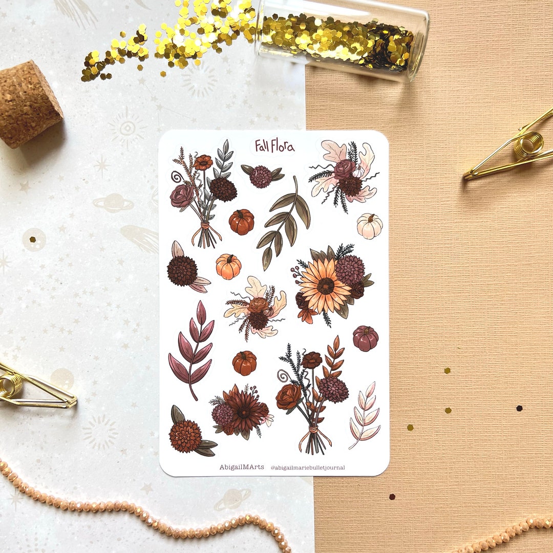 Fall Flora Matte Bullet Journal Sticker Sheet | Aesthetic | Flowers ...