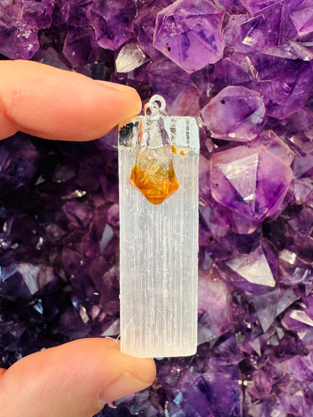 Selenite Blade With Citrine Point - Pendant - 1.5" - Etsy
