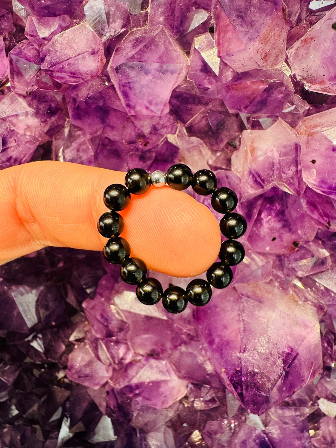 Black Obsidian Ring - Adjustable Beaded Stretch Gemstone - Etsy Only - Etsy