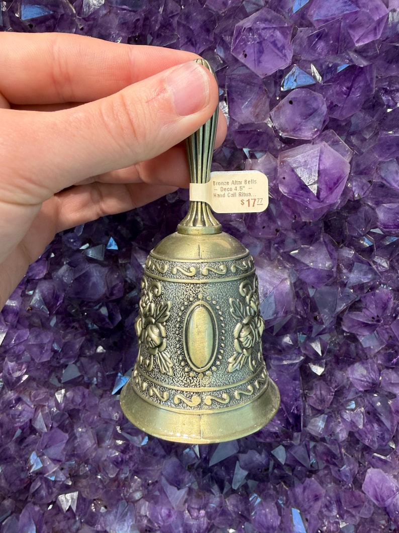 Bronze Altar Bells Chimes - Deco 4.5" - Hand Call Ritual Clearing ...
