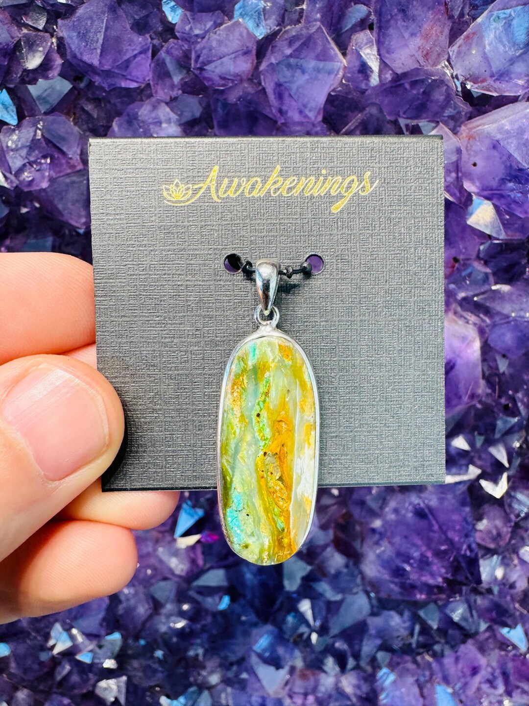 Peruvian Blue Opal opalina Pendant Long Oval Bezel Set Sterling Silver etsy Only - Etsy