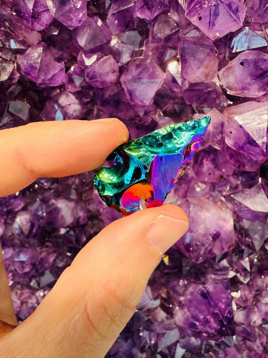 Arrowhead - Titanium Aura Rainbow 1" - 1 Stone - Etsy Only - Etsy