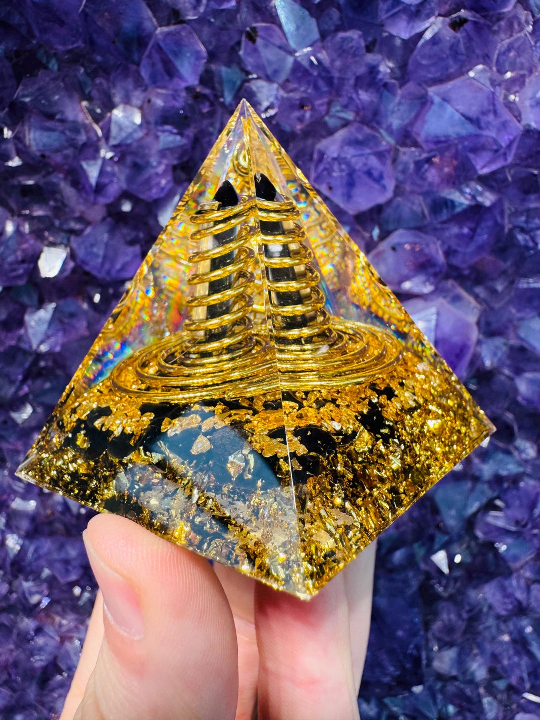 Black Obsidian Orgonite Orgone Pyramid Medium (2") - Copper Spiral ...