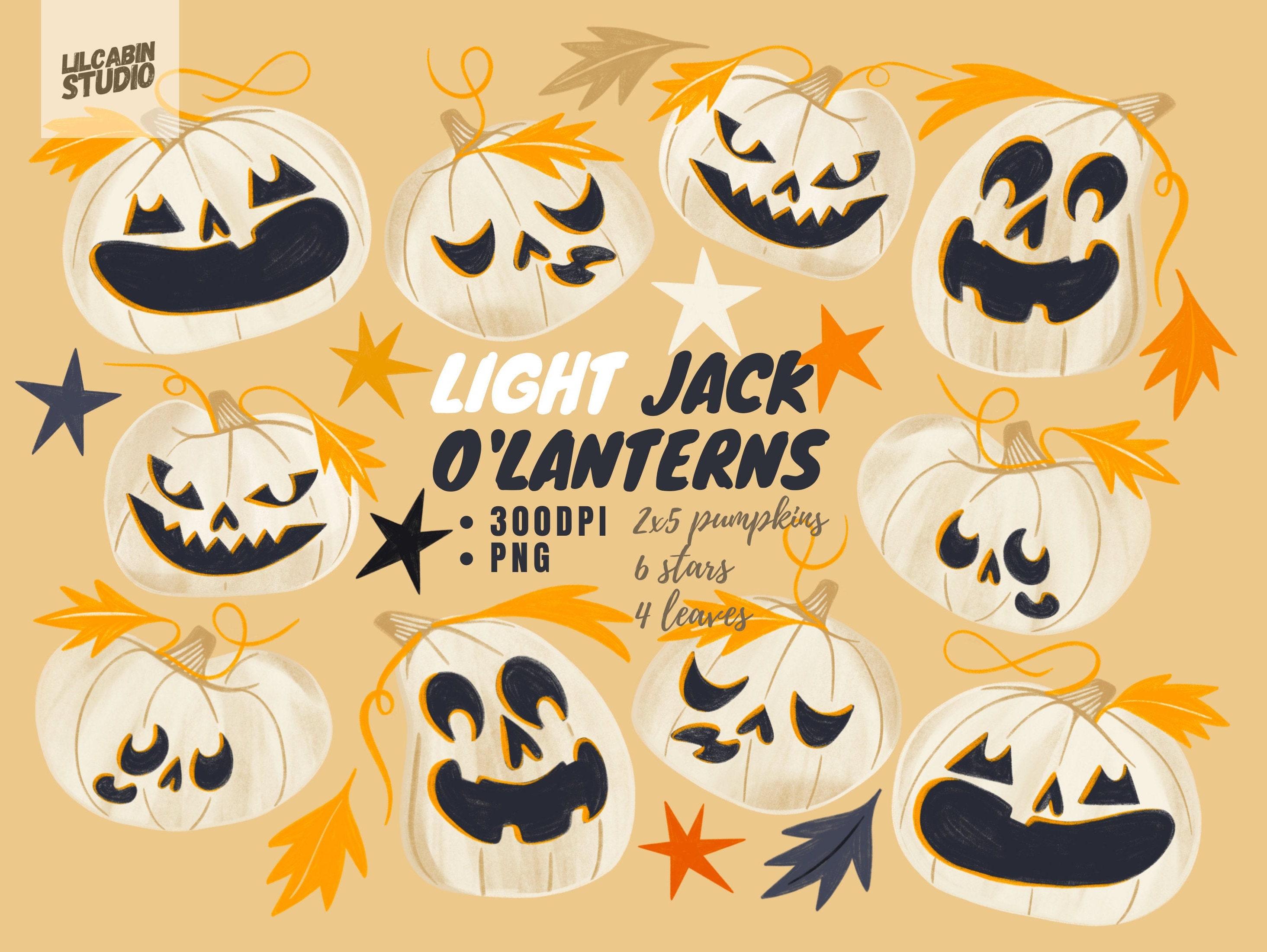 Light Jack O'lantern Halloween Clipart - Pumpkin Clipart Commercial Use ...