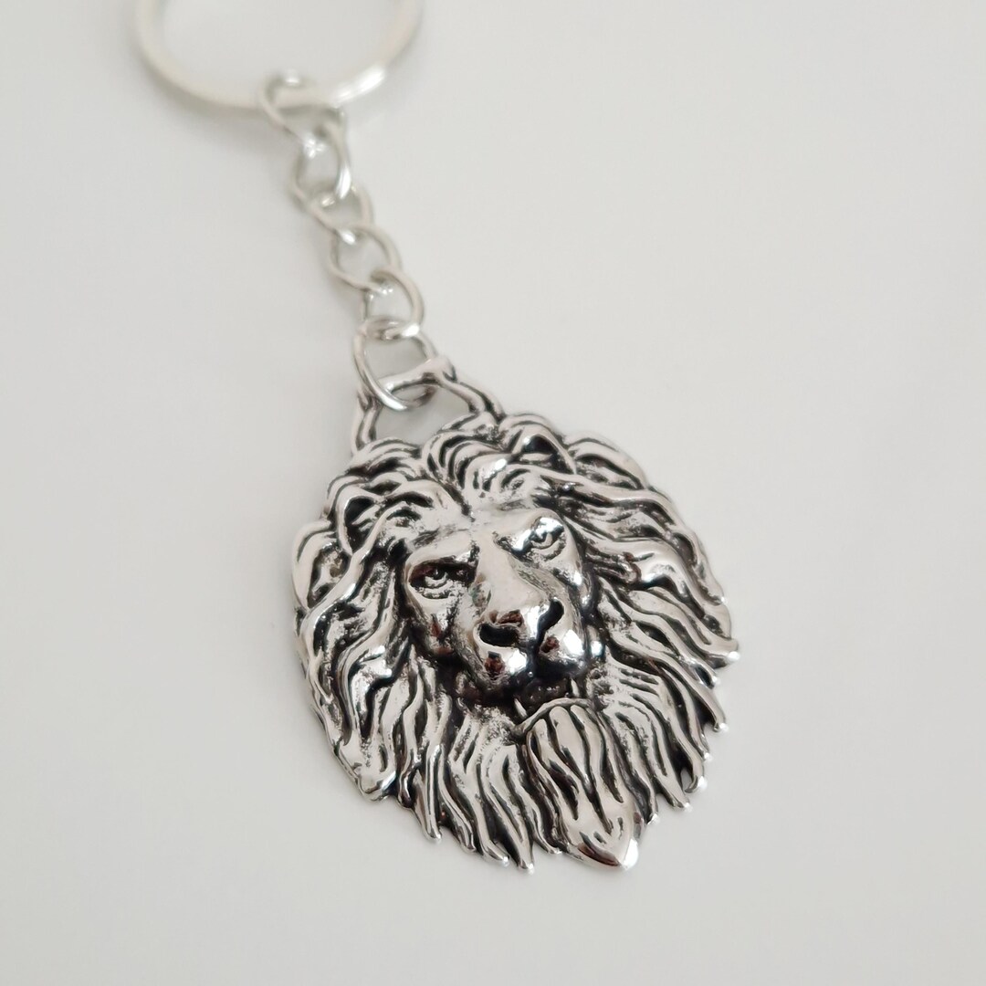 Regal Lion Keychain, Silver Lion Keyring, Mens Lion Keychain, Majestic ...