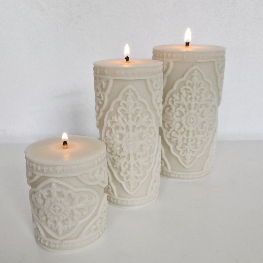Decorative Pillar Candle Gift, Ornate Candle, Baroque Candle, Soy ...