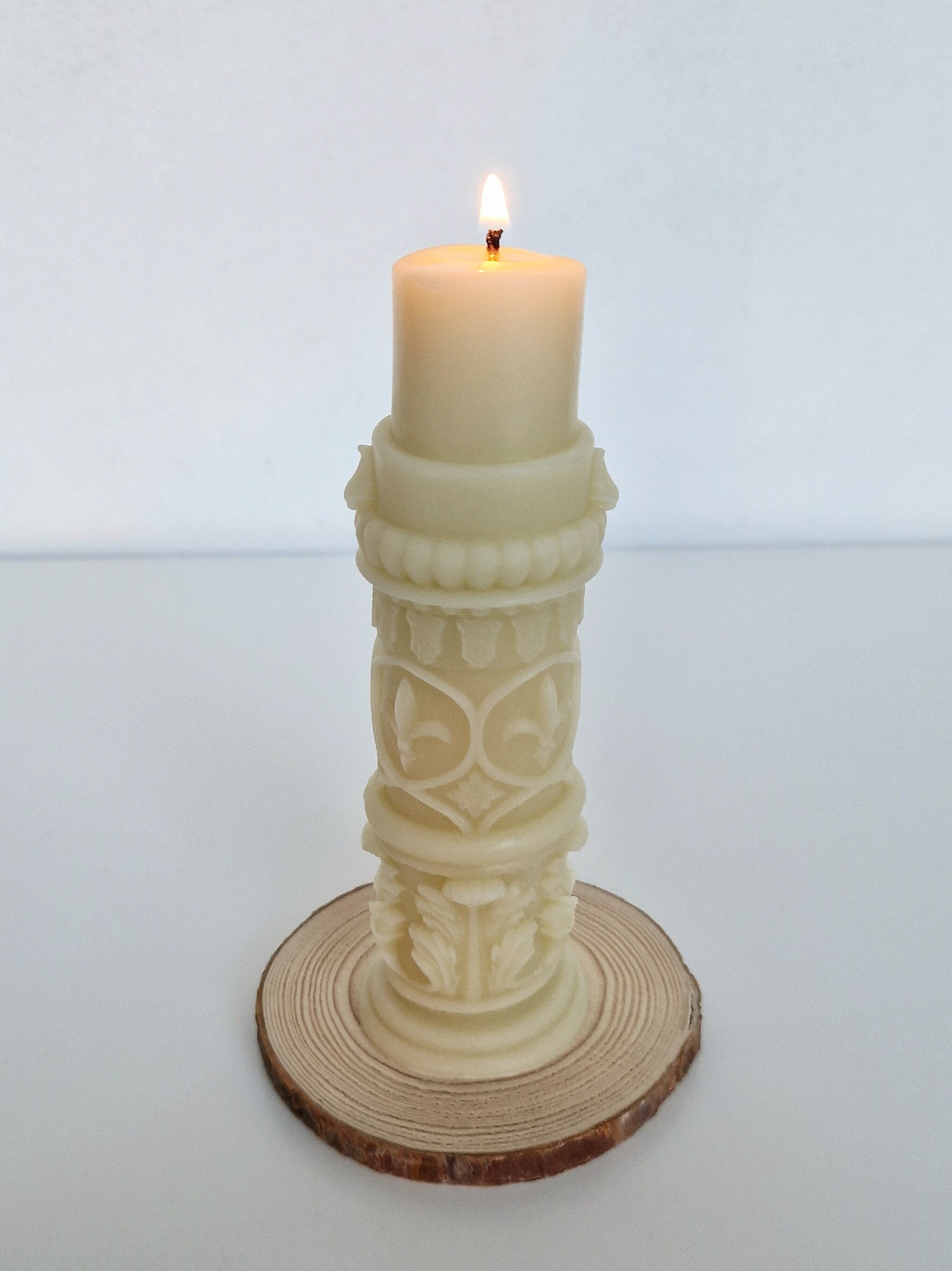 Fleur De Lis Ornate Design Candles, 100% White Beeswax Intricate Design ...