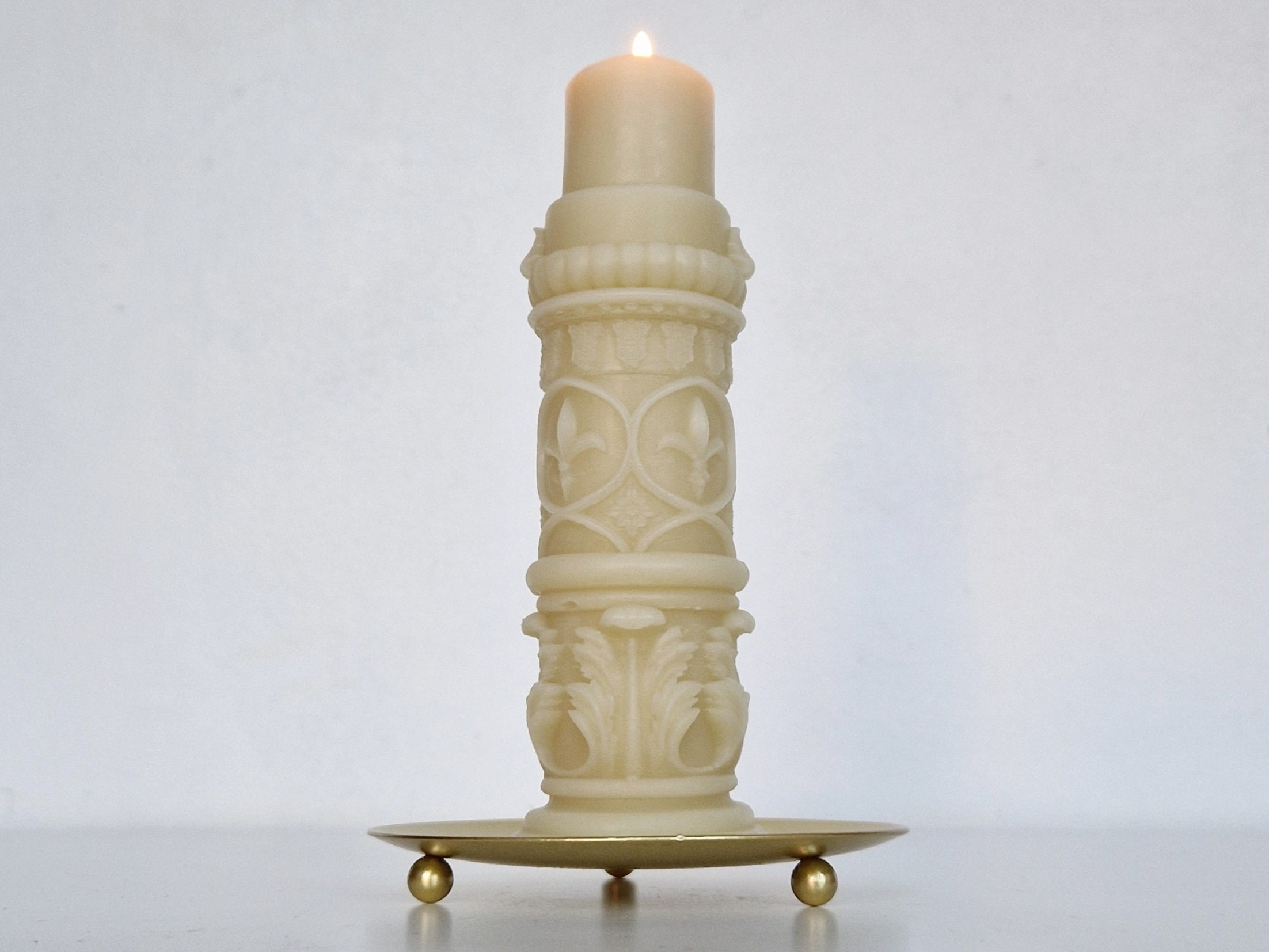 Fleur De Lis French Ornate Design Candles, 100% White Beeswax ...